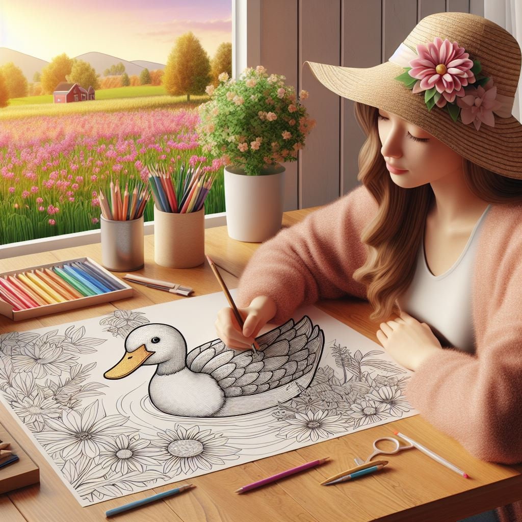 53 Spring Animal Duck Coloring Pages, Spring Birds Flowers Coloring ...