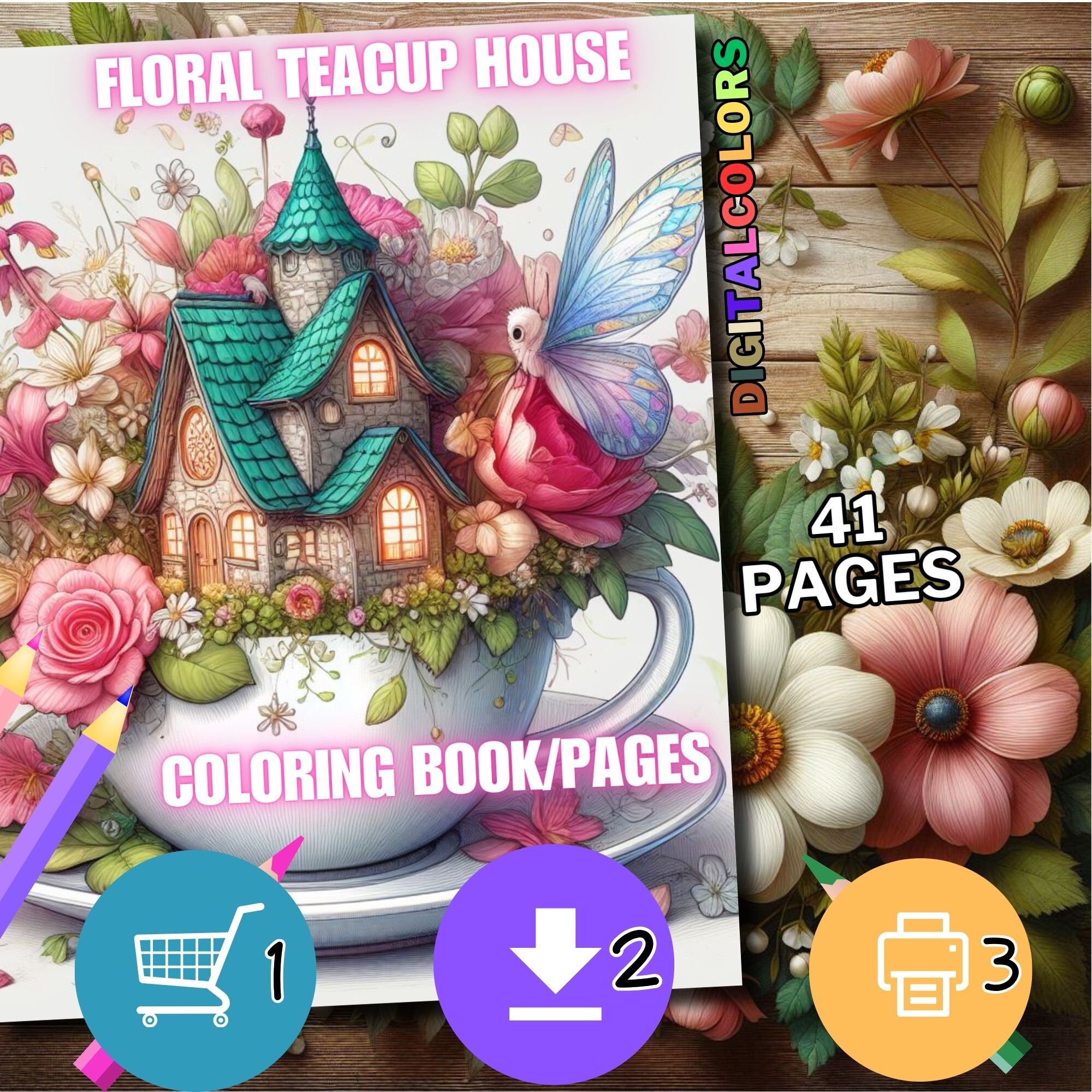 41 Teacup House Coloring Book, Fairy House Coloring Pages, Floral Home ...