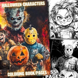 55 Halloween Characters Coloring Pages, Autumn Coloring Book, Fall ...