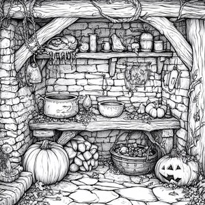 40 Witch House Interior Coloring Pages, Halloween Interior Coloring ...