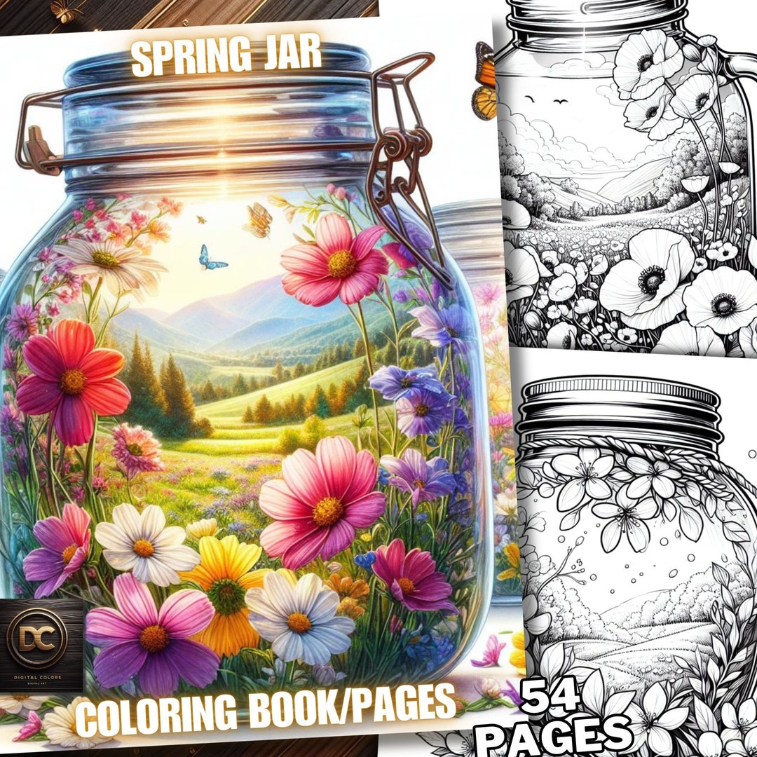 54 Jar Spring Coloring Pages, Floral Jar Coloring Book, Flower Jar ...