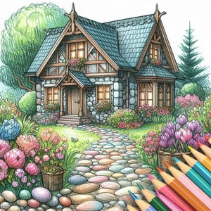 44 Houses With Garden Coloring Pages, Houses Coloring Book With Summer ...