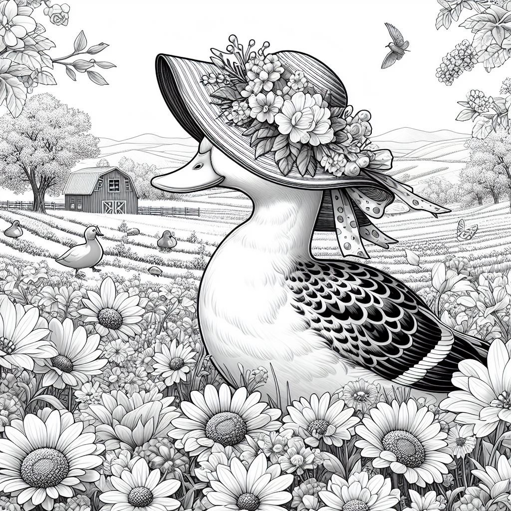 53 Spring Animal Duck Coloring Pages, Spring Birds Flowers Coloring ...