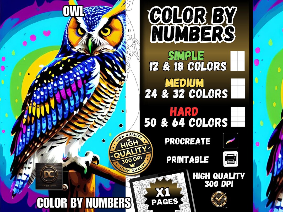 Coloring by Numbers, Digital Coloring Book, Paint by Numbers, Procreate ...