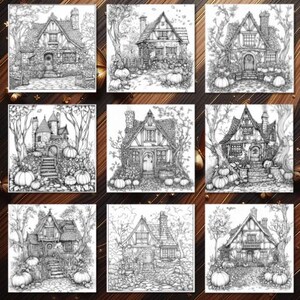 75 Fall House Coloring Pages, Autumn Houses Coloring Book, Home ...