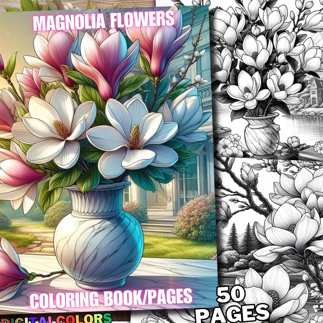 50 Magnolia Flowers Coloring Pages, Flower Spring, Botanical Floral ...
