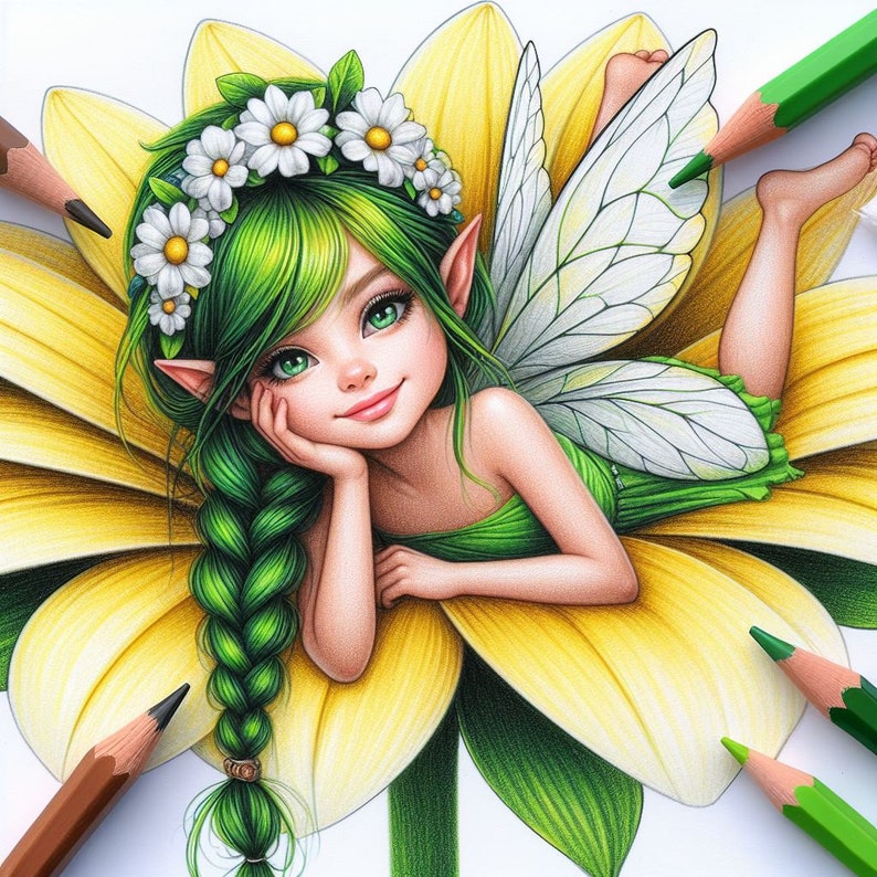 70 Little Fairy in a Flower Coloring Pages, Fairy Coloring Book ...