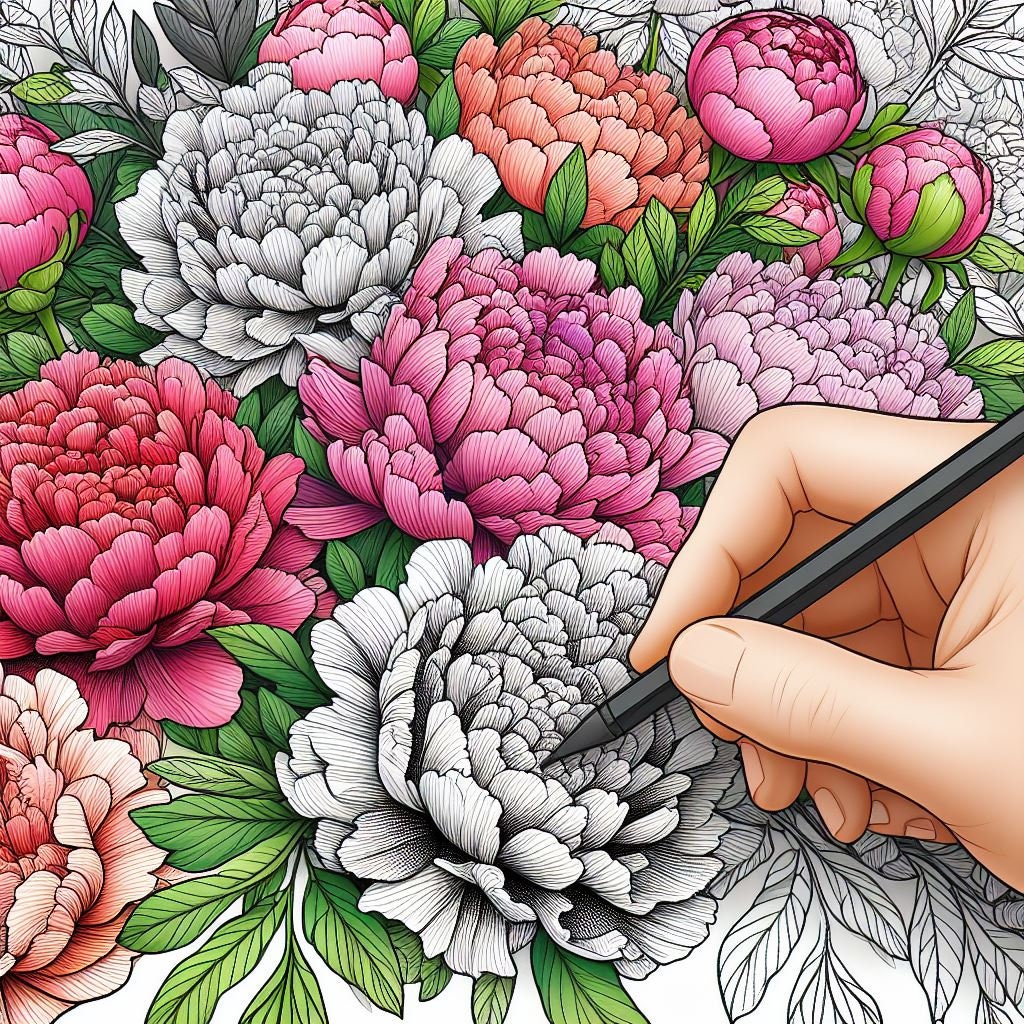 110 Peonies Coloring Pages, Book, Flower, Plant, Botanical, Spring ...