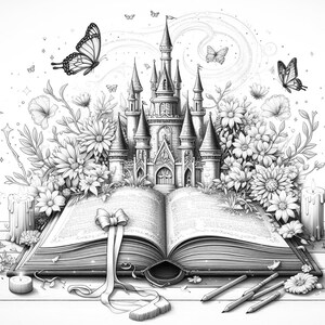 75 Open Magic Book Coloring Pages, Magical Enchanted Fairytale Books ...