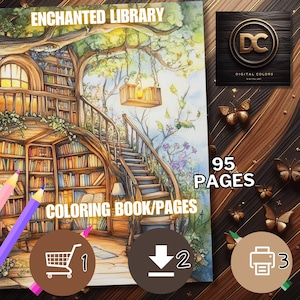 95 Enchanted Library Coloring Pages, Magic Books Coloring Book ...