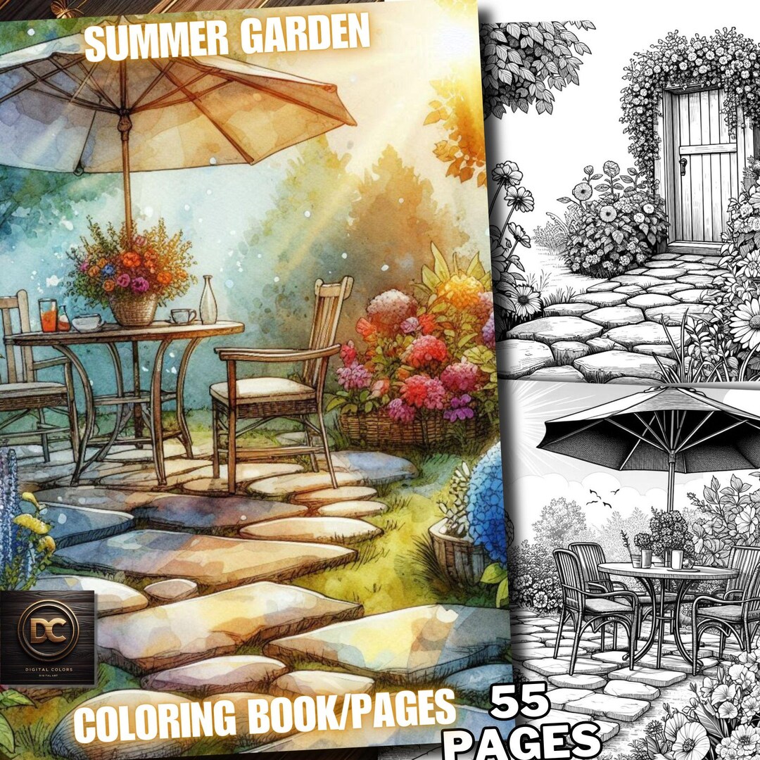 55 Summer Garden Coloring Pages, Garden Coloring Book, Fantasy ...