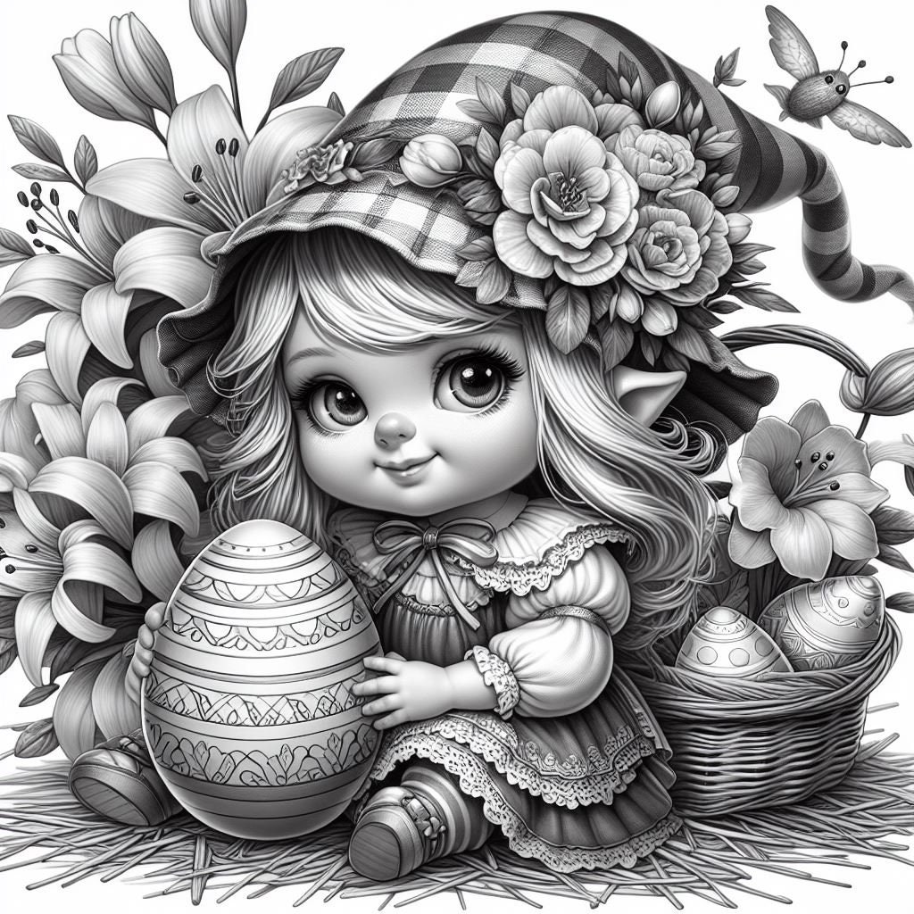 43 Easter Gnome Coloring Pages, Floral Easter Gnomes Coloring Book ...