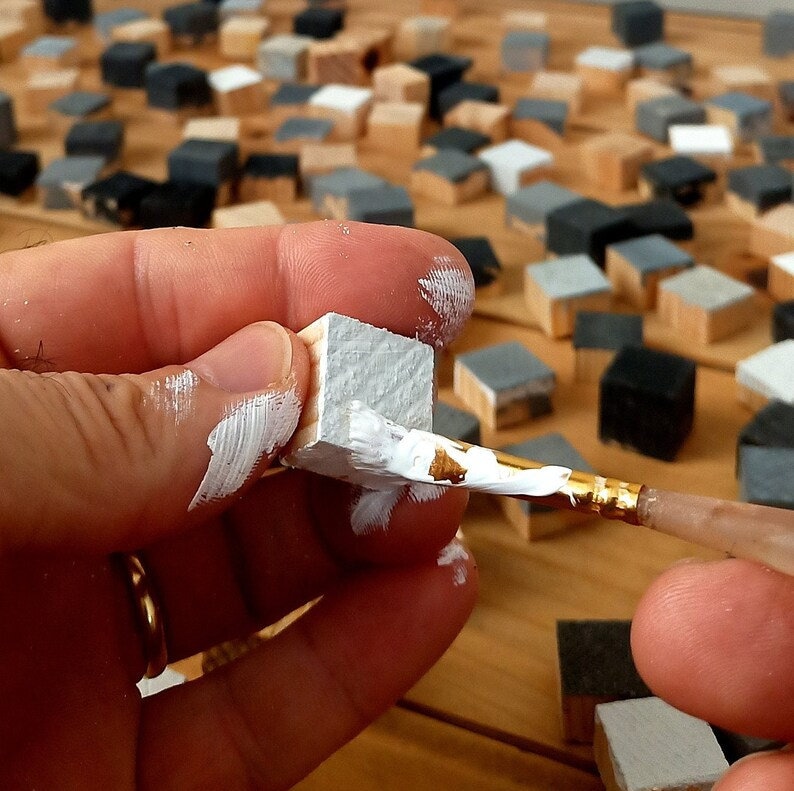 Large Wood Wall Art, Wood Wall Decor, Pixelated Wooden Mosaic, Dali ...