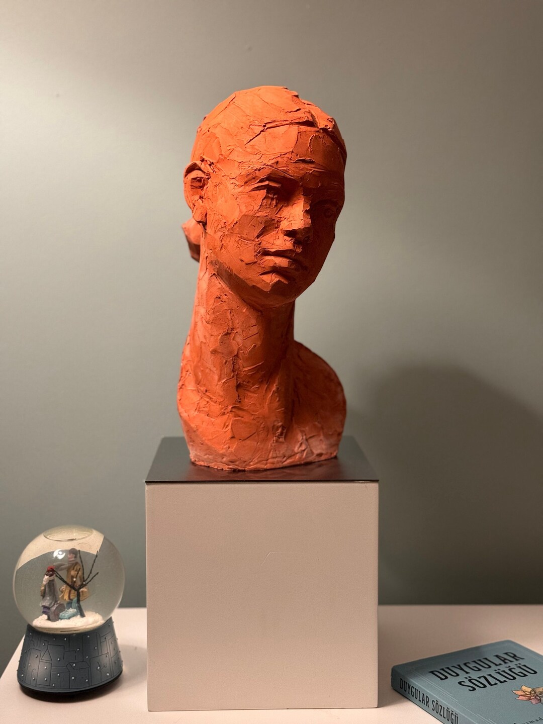 Terracotta Young Woman Head Sculpture, Plaster Woman Head, Signed ...