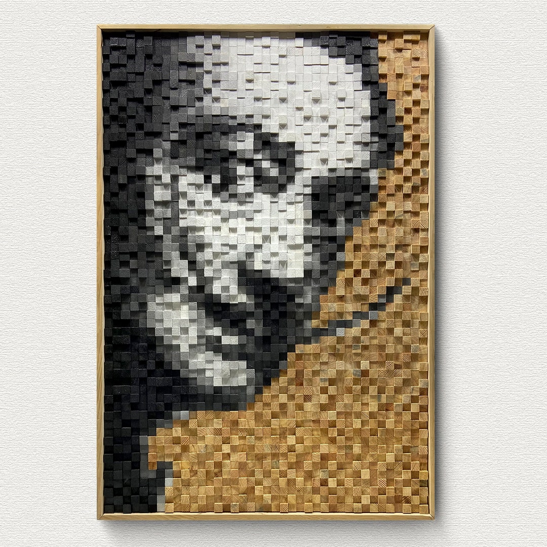 Large Wood Wall Art, Wood Wall Decor, Pixelated Wooden Mosaic, Dali Portrait - Etsy