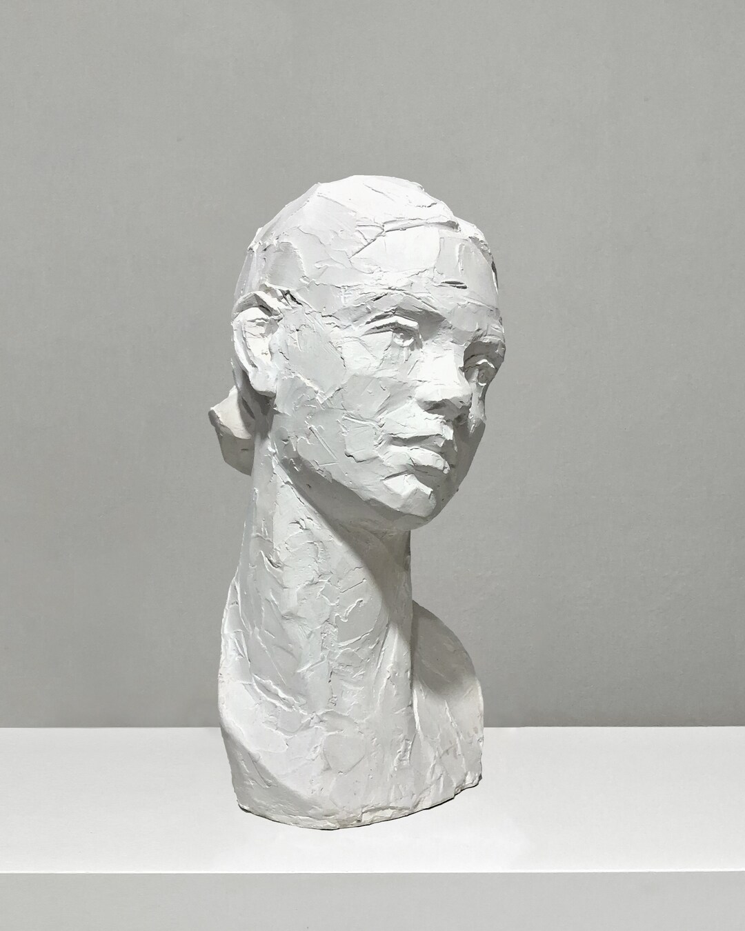 Woman Bust, Plaster Young Girl With Bun Hair, White Sculpture of Young ...