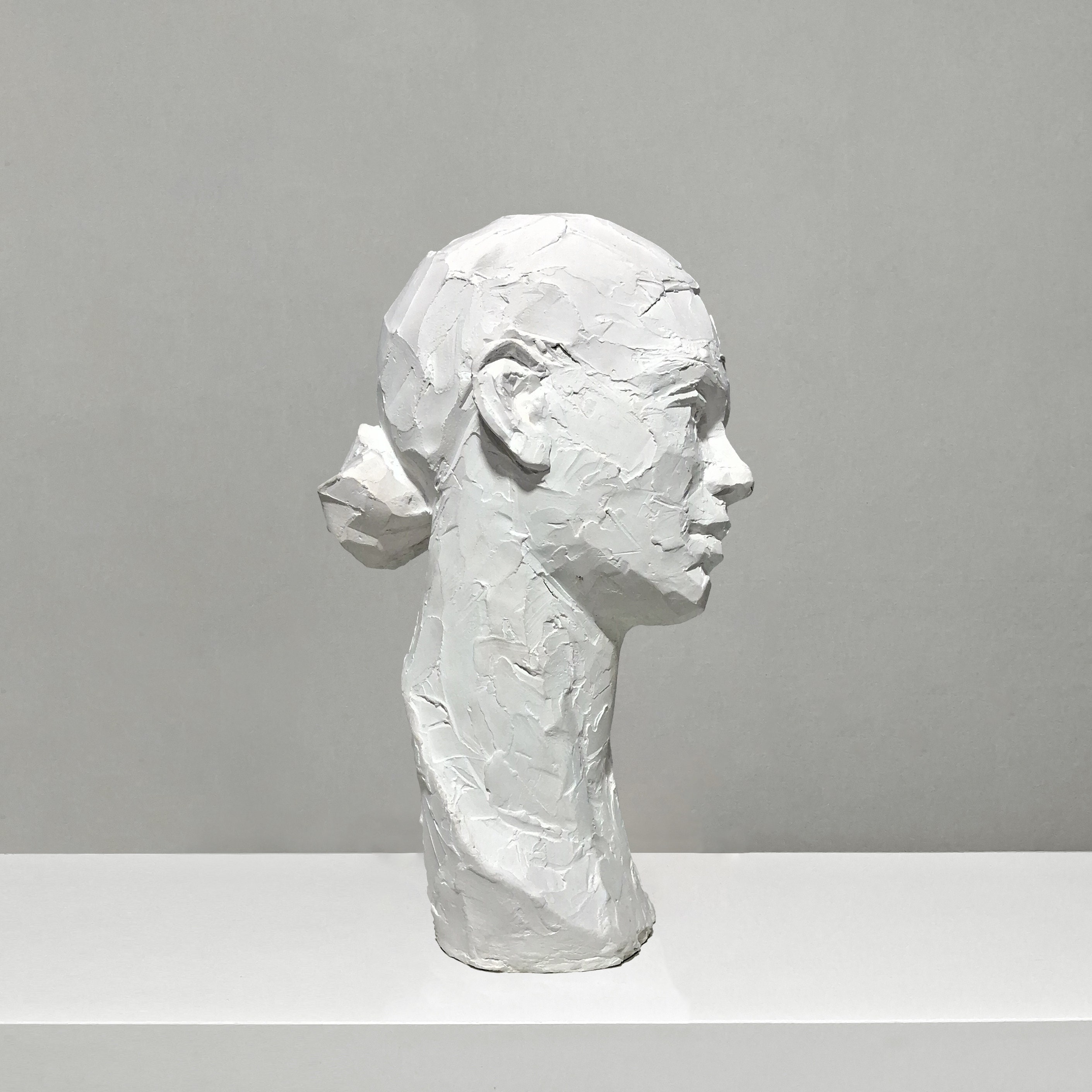Woman Bust, Plaster Young Girl With Bun Hair, White Sculpture of Young ...