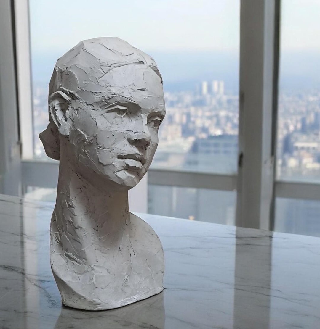 Plaster Young Woman Head Sculpture, Cement Young Girl Statue - Etsy