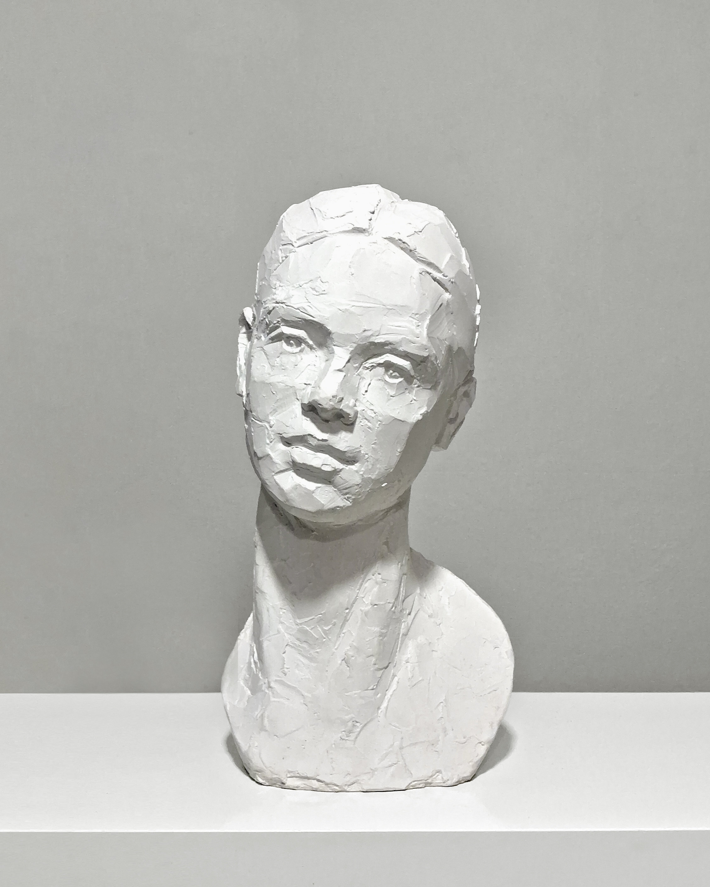 Woman Bust, Plaster Young Girl With Bun Hair, White Sculpture of Young ...