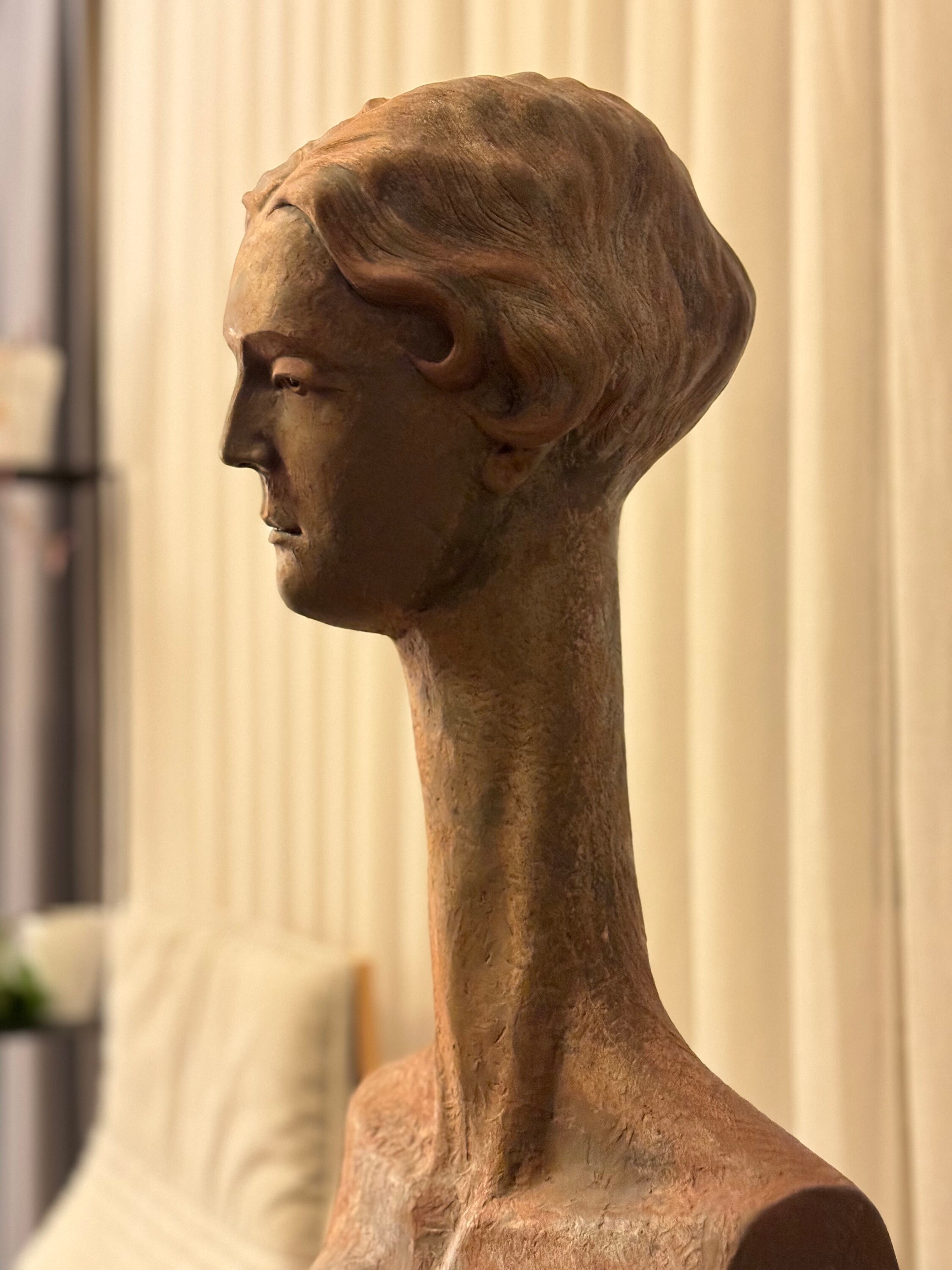 Head of Young Girl, Long Necked Dreamer Woman, Rusty Effect Sculpture ...