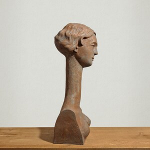 Head of Young Girl, Long Necked Dreamer Woman, Rusty Effect Sculpture ...