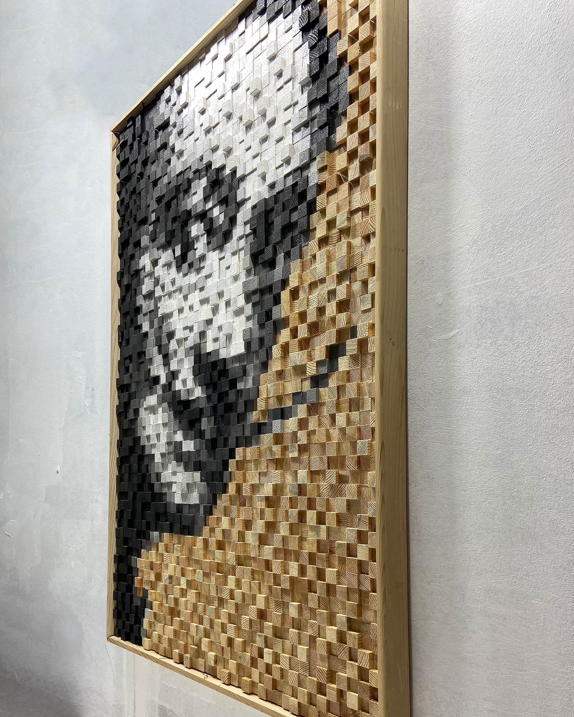 Large Wood Wall Art, Wood Wall Decor, Pixelated Wooden Mosaic, Dali ...
