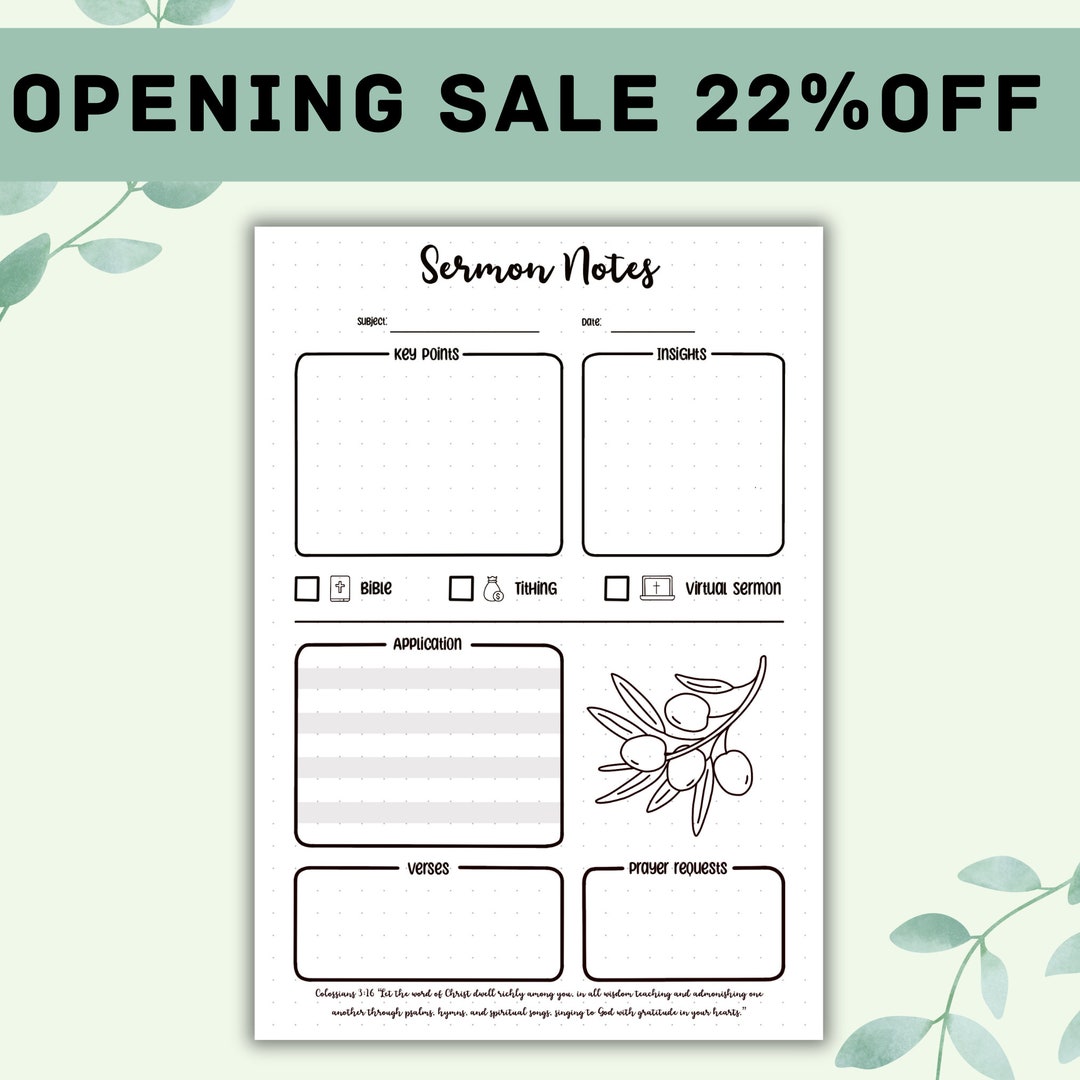 Sermon Notes Template A5 Bullet Journal Templates Christian Bullet ...