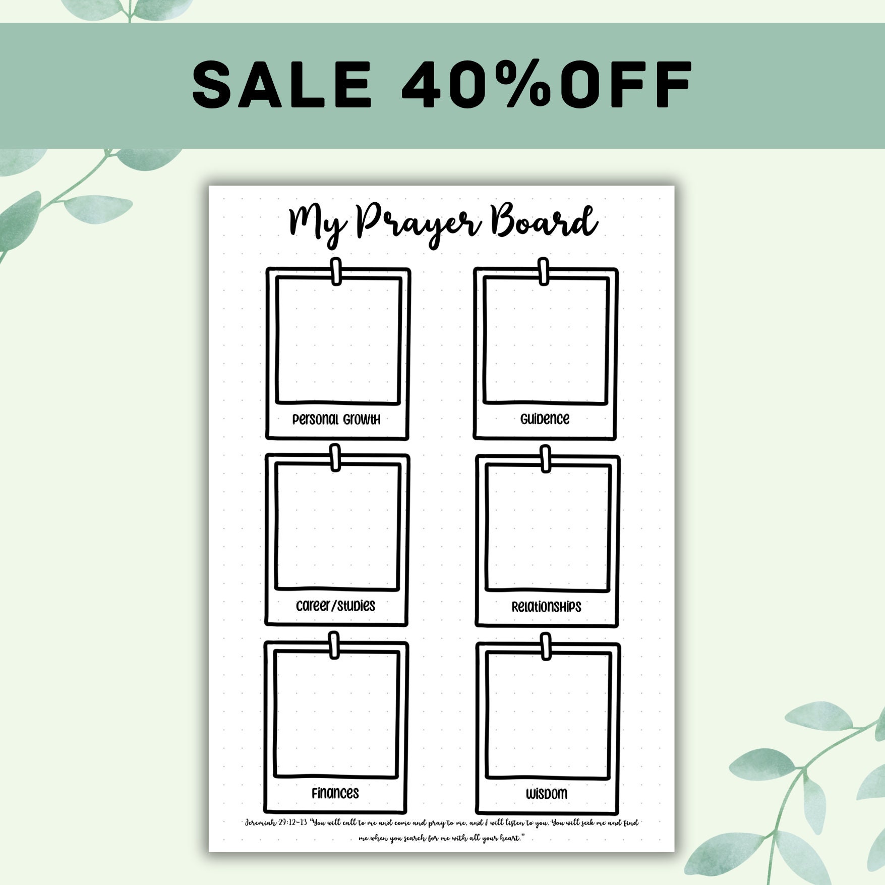 Prayer Board Template - A5 Bullet Journal Template - Christian Bullet ...