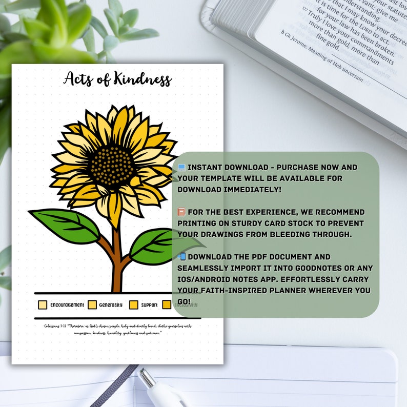 Acts of Kindness Template A5 Bullet Journal Templates Christian Bullet ...