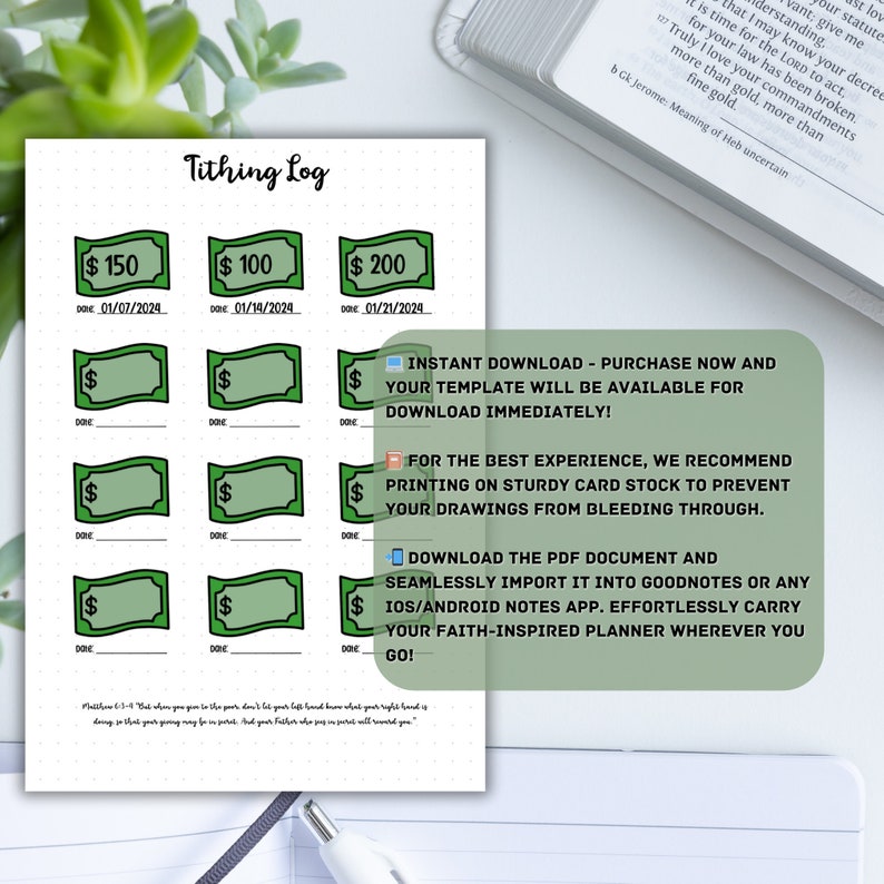Tithing Log Template - A5 Bullet Journal Templates - Christian Bullet ...
