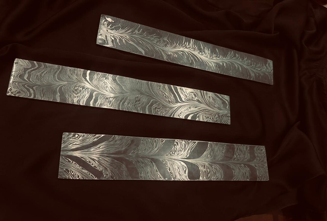 Damascus Steel Billet Feather Pattern, Flower Feather Pattern, Flower ...