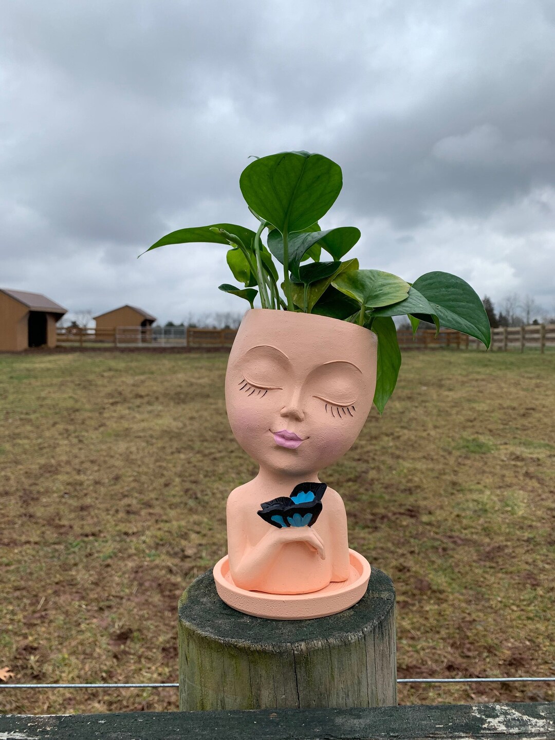 Peaceful Girl Planter W/ Butterfly & Pothos - Etsy