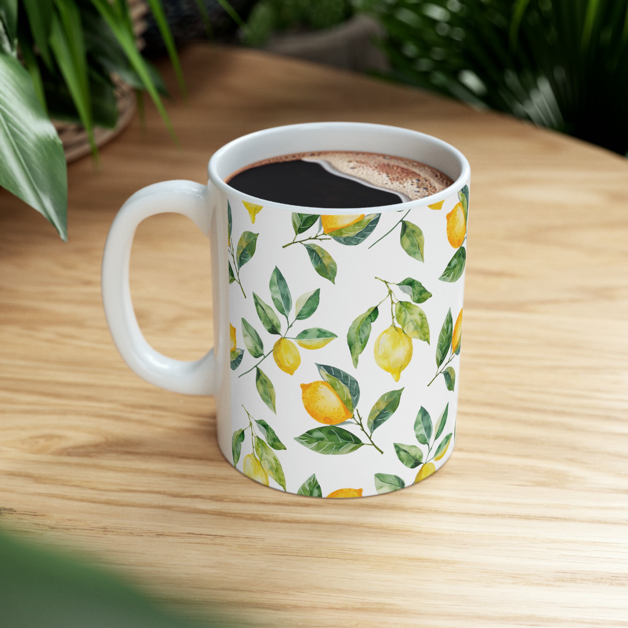 Lemon Print Ceramic Mug, Cute Mug Gift, Mom Cup, Mugs for Mom, Fruit ...