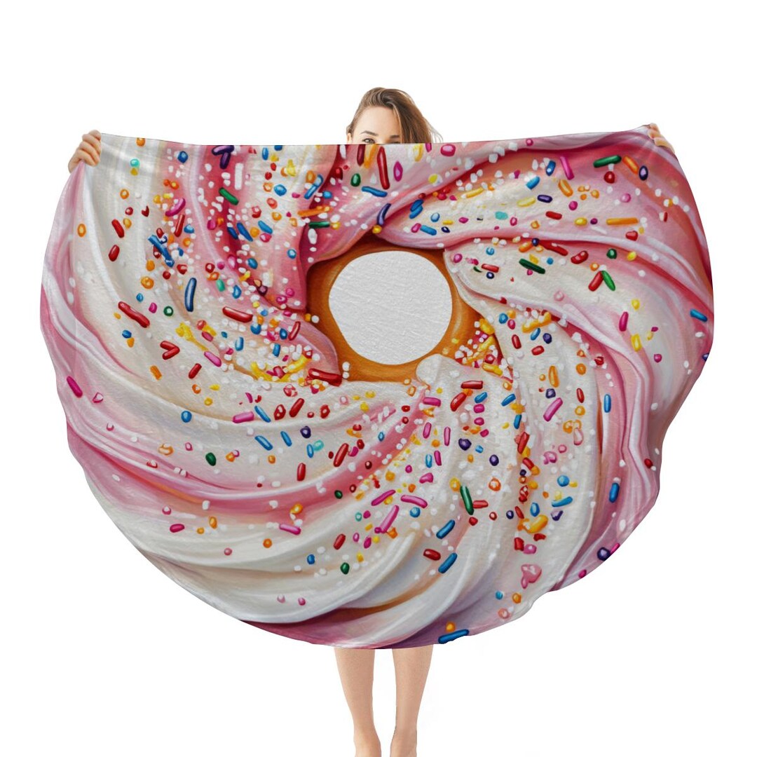 Novelty Swirled Frosting Donut Round Blanket - Soft, Warm & Cozy Throw ...