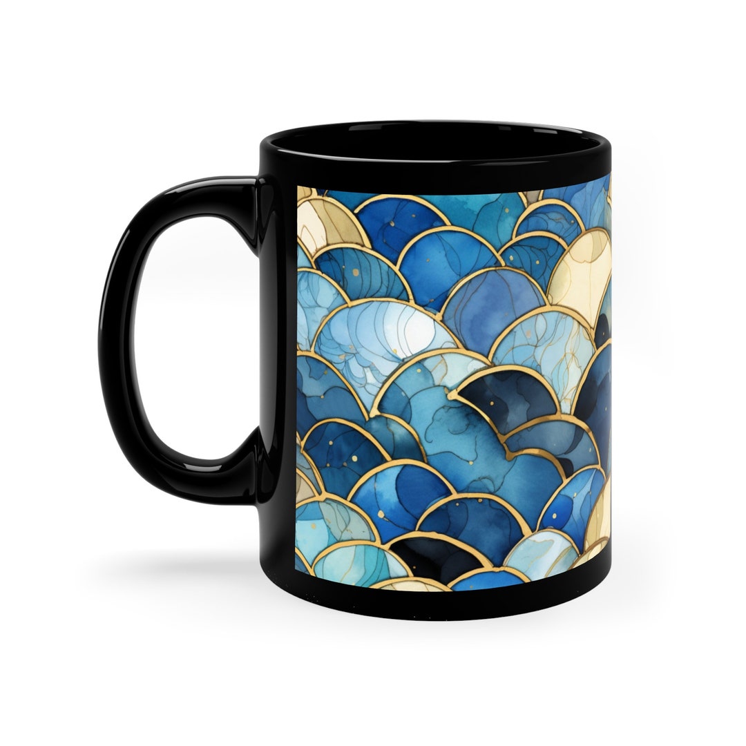 Seigaiha Blue and Gold Pattern - Ceramic Mug 11oz - Etsy
