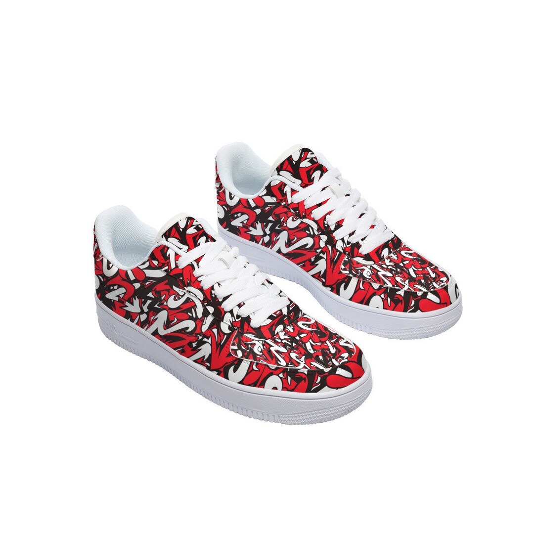 Fire Engine Red Graffiti Air Force 1 Inspired Shoes NOT AF1 Handcrafted ...