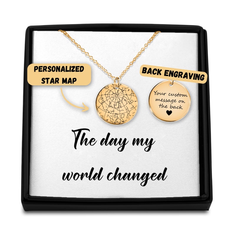 Beautiful Custom Star Map Necklace Your Life-changing Moment in Gold ...