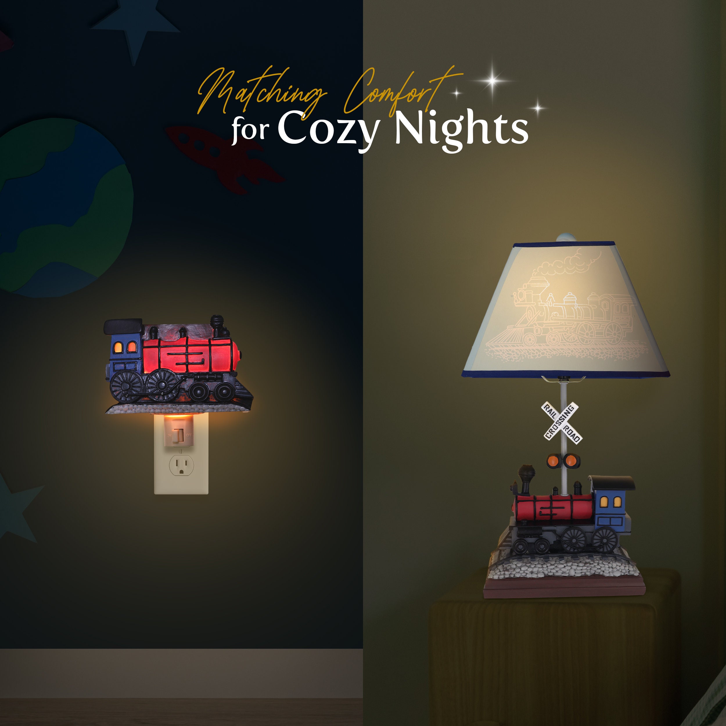Bright Lights Train Night Light - Train Light Desk Lamp - Hand Painted ...