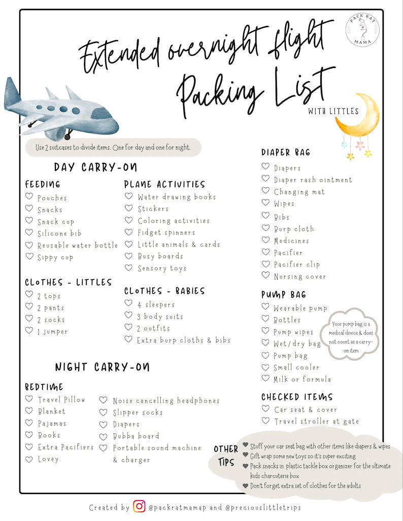 Printable Extended Overnight Flight Packing List - Etsy