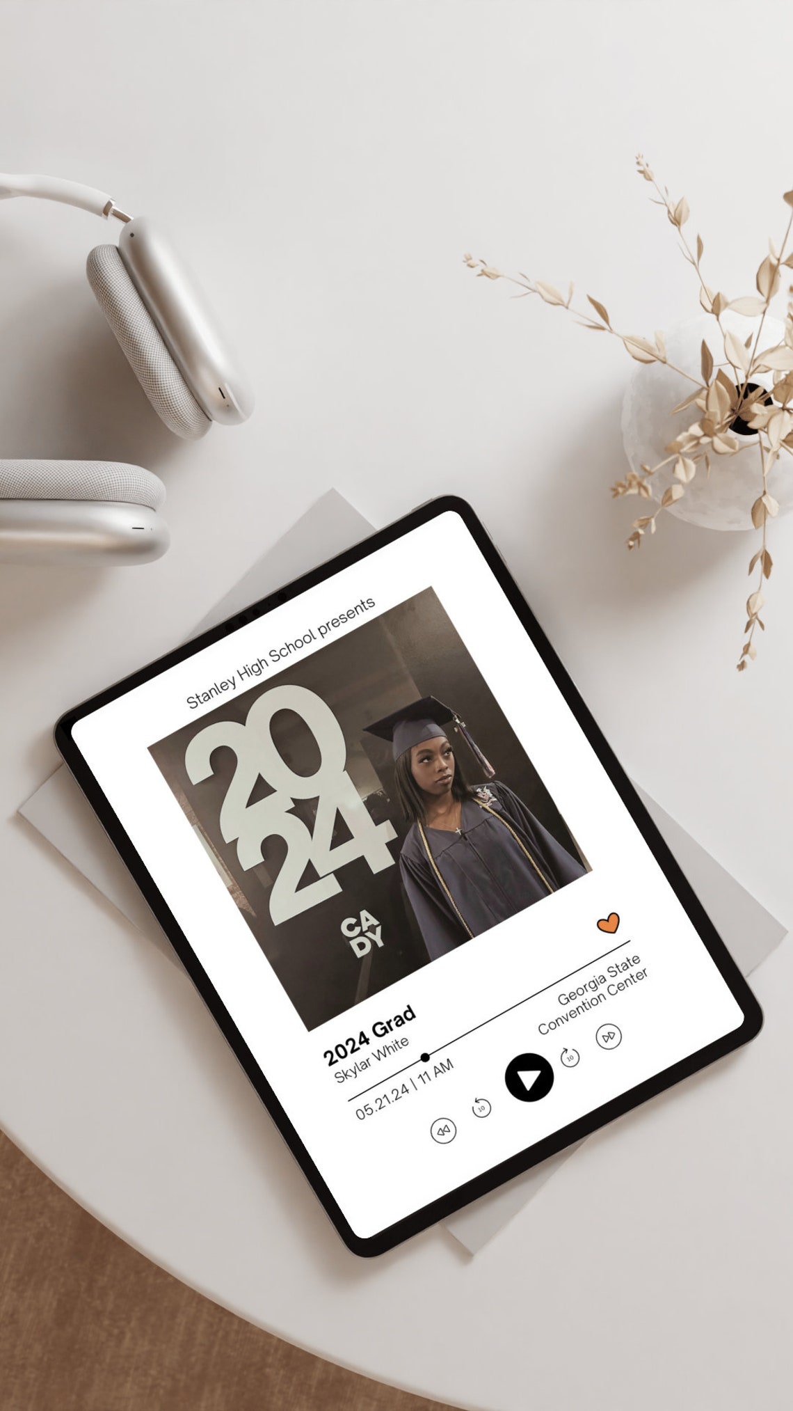 Graduation Party Invitation & Photo Music Invitation, Minimalist ...