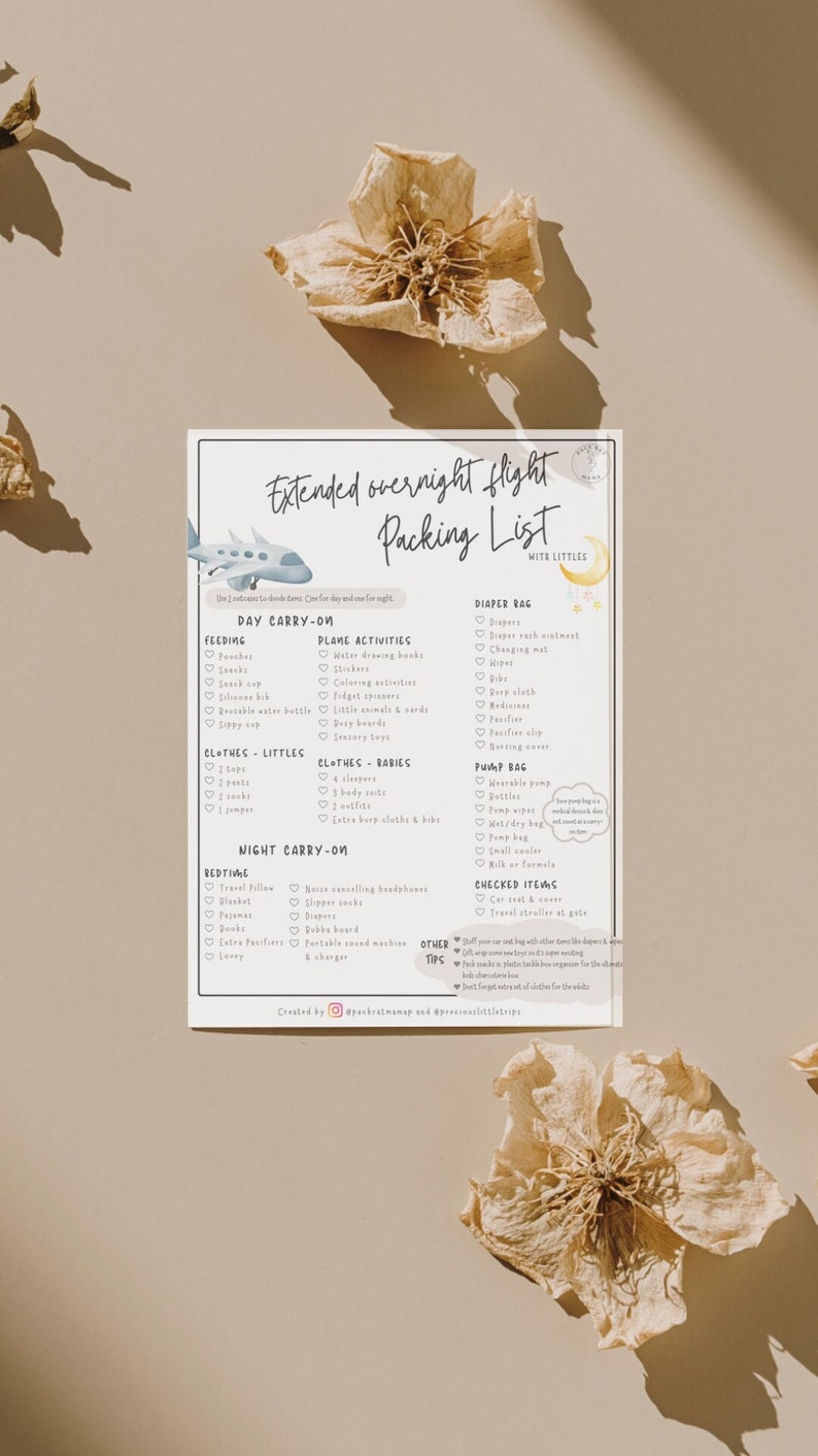 Printable Extended Overnight Flight Packing List - Etsy