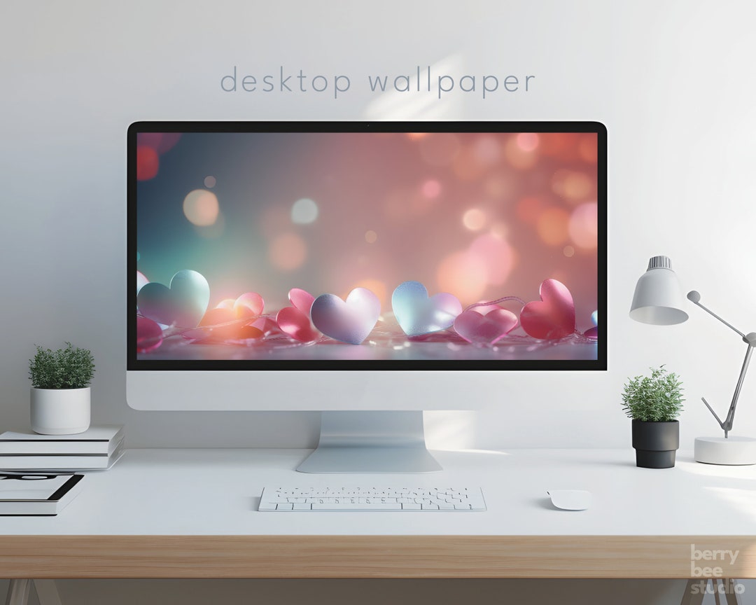 Desktop Wallpaper Glowy Hearts Soft Romantic Sparkles Valentine Phone ...