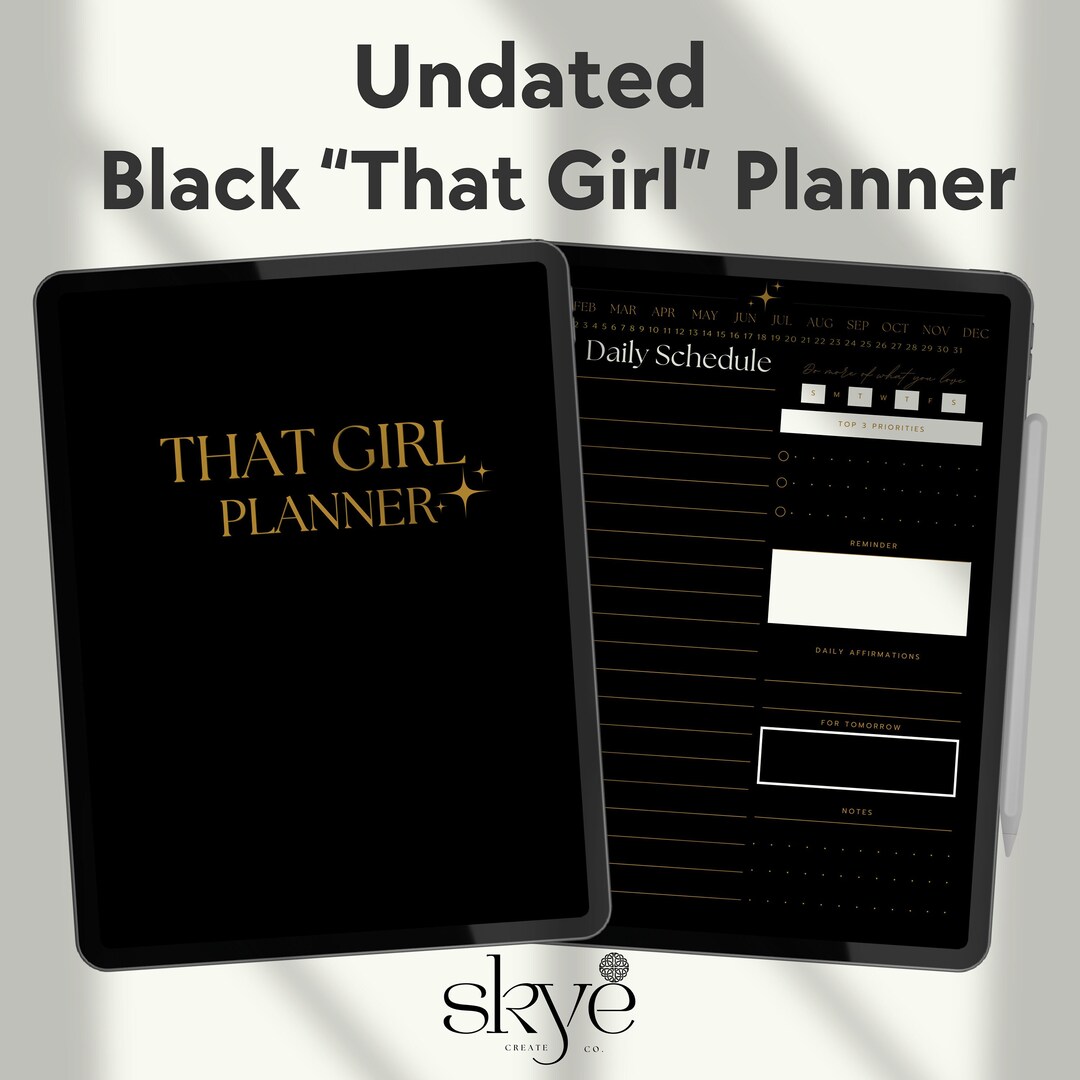 Undated Black THAT GIRL Digital Planner Daily, Weekly, Monthly ...