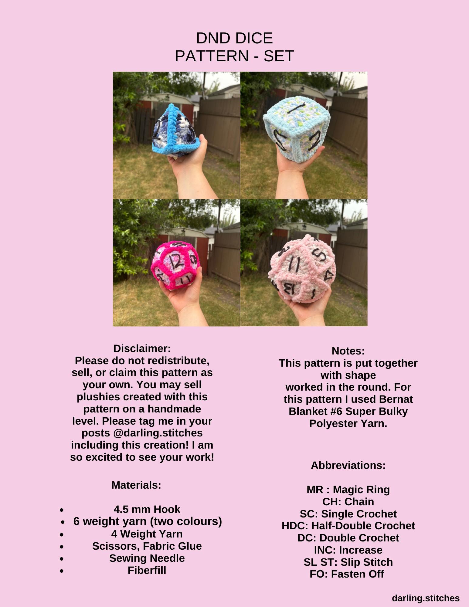 D4, D6, D12, D20 Dice Crochet DND Dice Pattern Set - Etsy