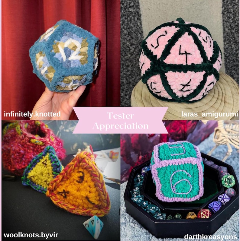 D4, D6, D12, D20 Dice Crochet DND Dice Pattern Set - Etsy