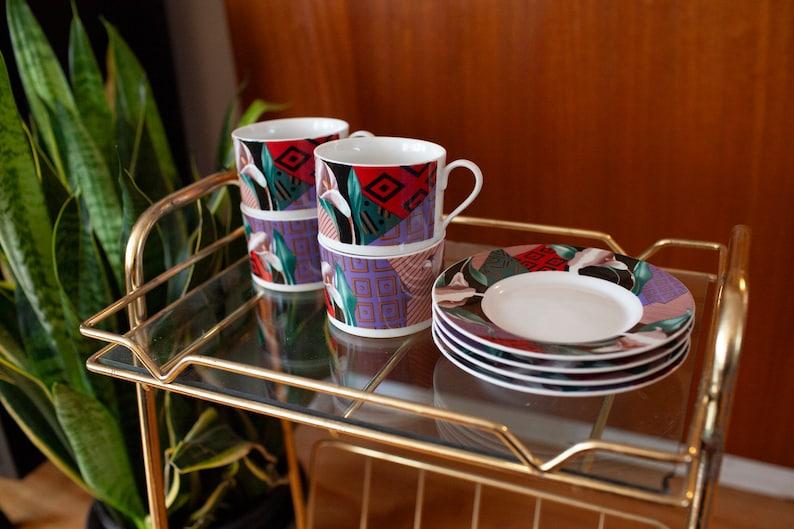 1980s Gallery by Inhesion Art Deco Revival 4 Coffee Cups and Saucers ...