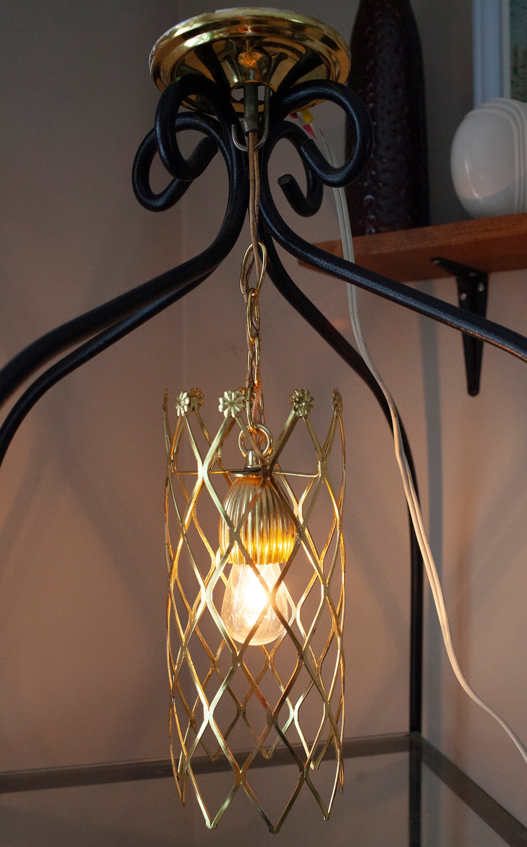 Vintage 1960s Brass Cage Light Fixture by A. Shonbek & Co, Mid Century ...