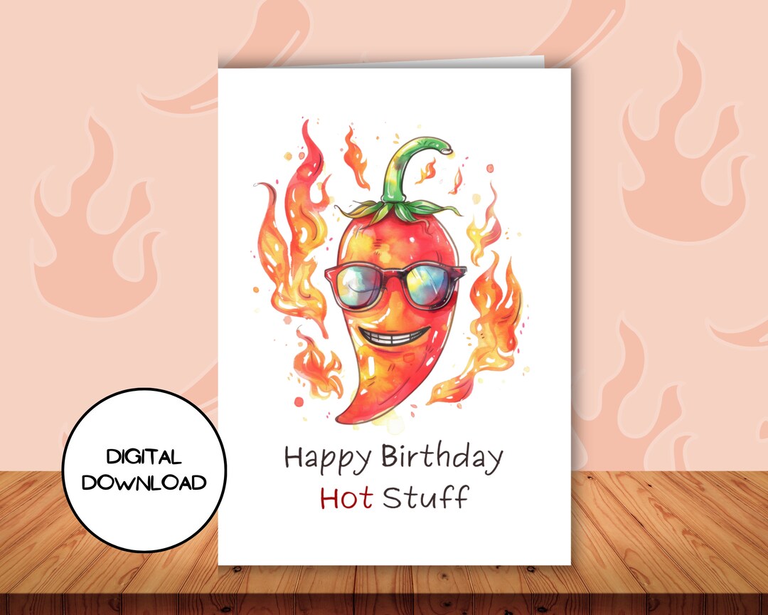 Hot Stuff Digital Birthday Card L Funny Pepper Design Greeting Postcard ...