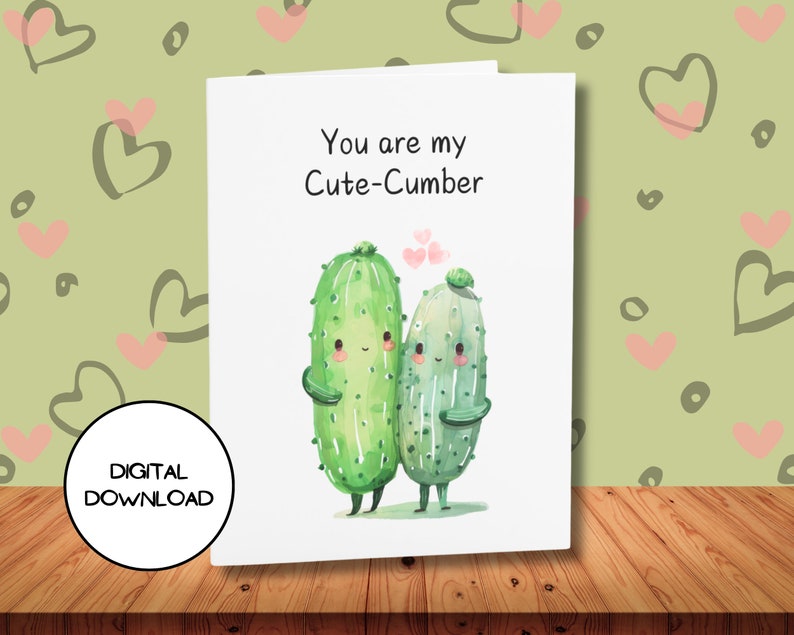 Digital Kawaii Cute-cumber Couple Greeting Card L Printable Cucumber ...