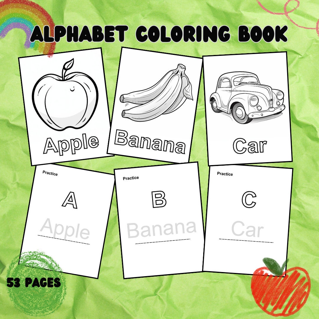 Digital Alphabet Coloring Book for Kids Printable 53 Pages - Etsy